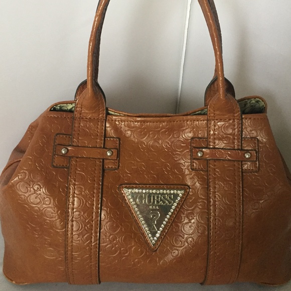 Guess | Bags | Guess Brown Leather Logo Purse Hand Bag | Poshmark